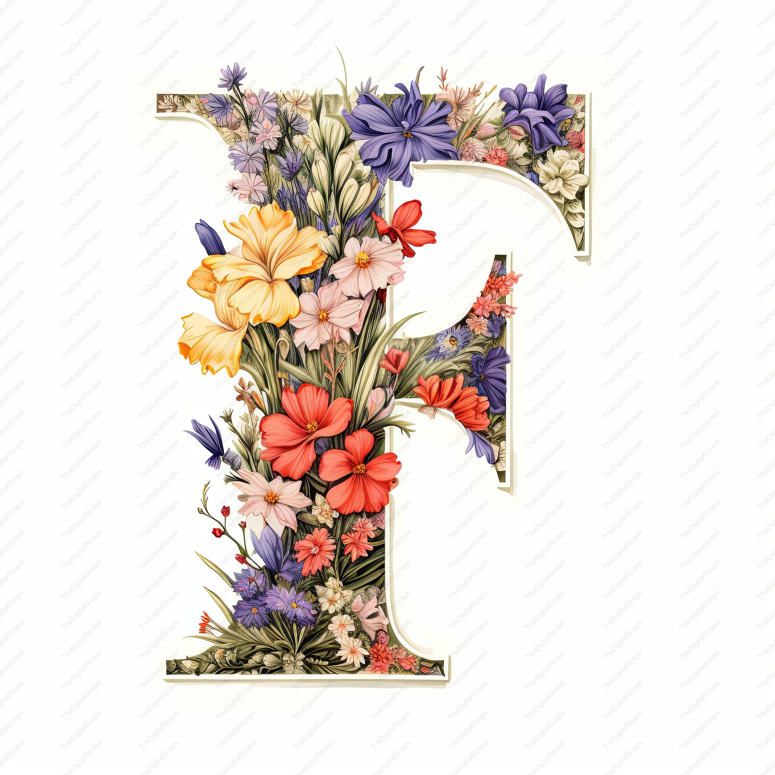 Floral Letter F Clipart – Printable Alphabet Initial (digital Download ...