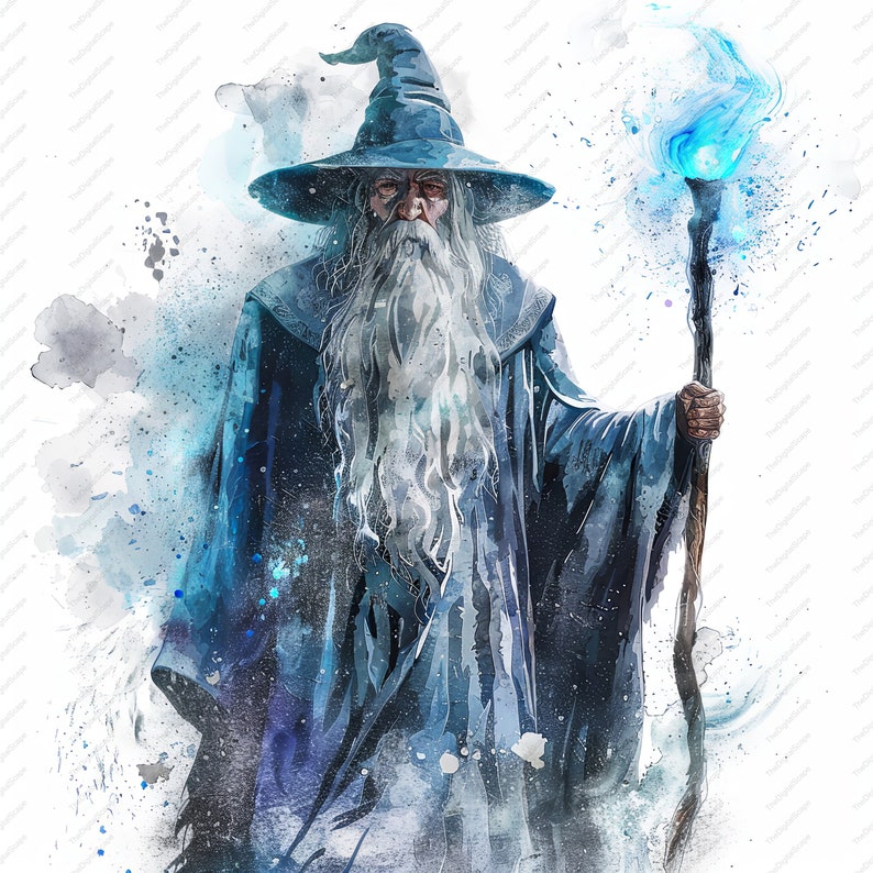 Mystical Watercolor Wizard Clipart – High-quality Jpgs (commercial Use ...