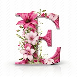 Floral Letter E Clipart, 10 High Quality Jpgs, Nursery Art, Instant ...