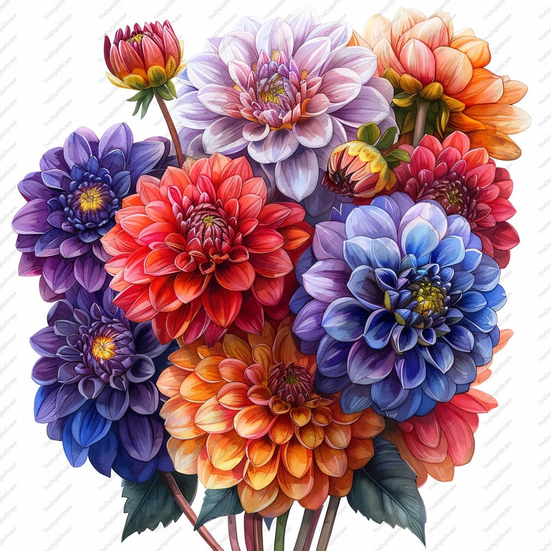 Dahlia Flower Clipart Set – High-quality Floral Jpgs (digital Download ...