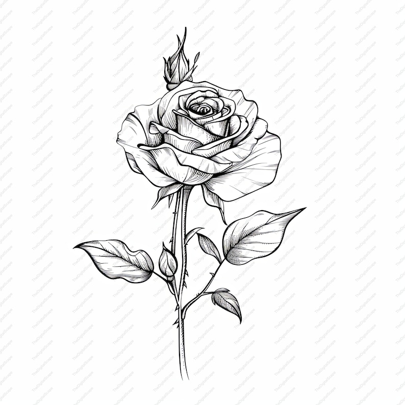 Pencil Sketch Rose Clipart – High-quality Jpgs, Commercial Use (instant ...