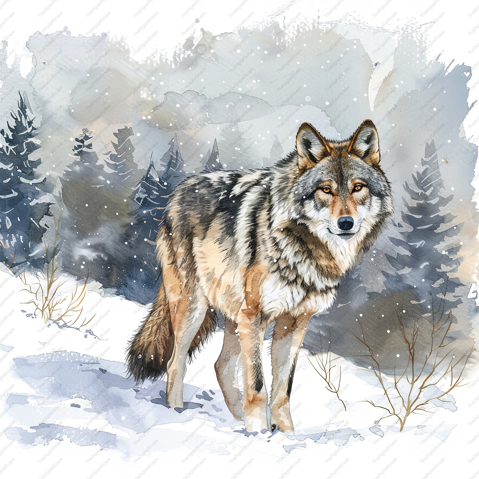 Wolf in Winter Clipart - 10 High Quality Jpgs, Scrapbooks, Digital ...