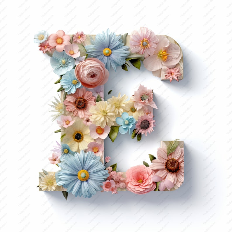 Floral Letter E Clipart – Printable Alphabet Image (digital Download ...