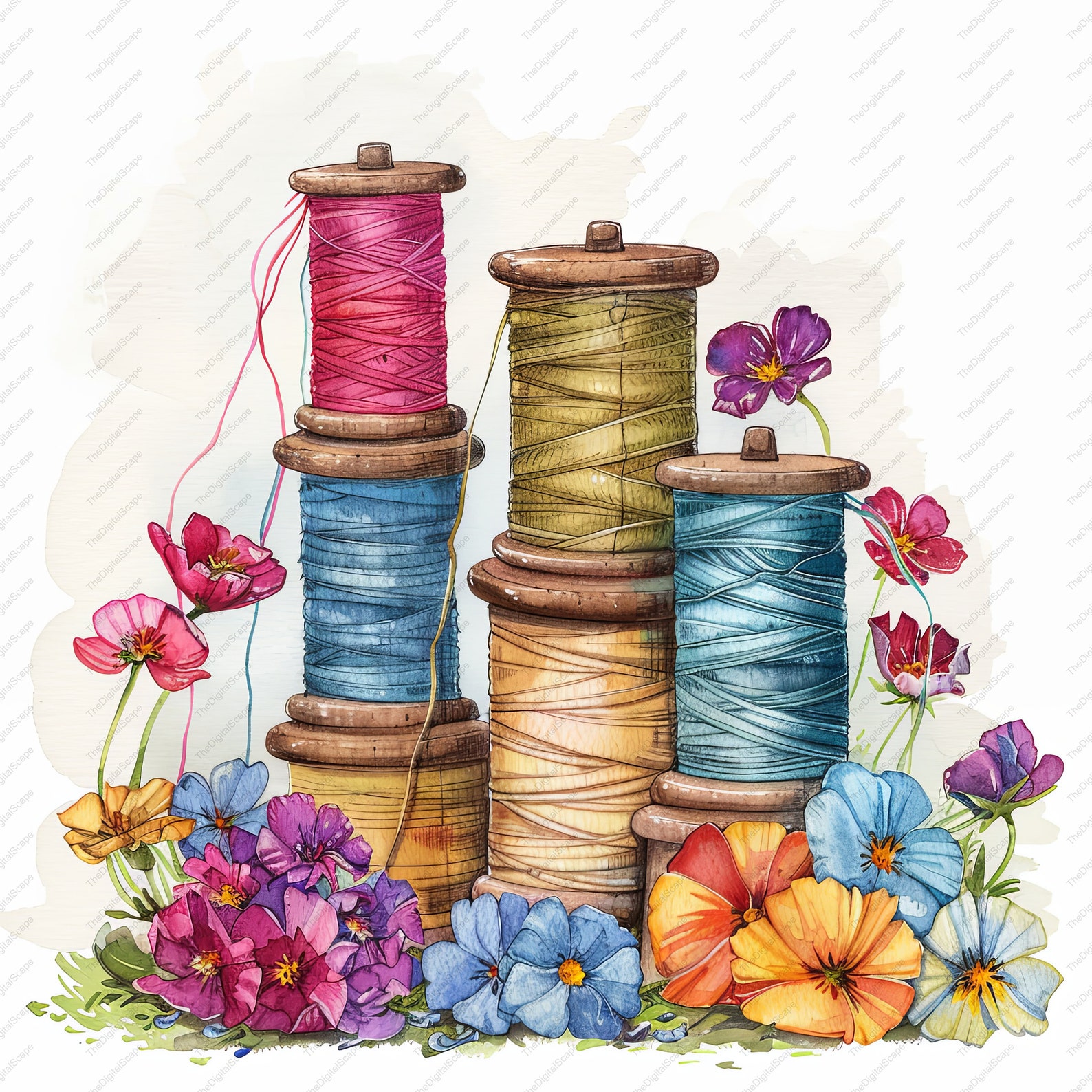 Vintage Spools of Thread Clipart 10 High Quality Jpgs, Scrapbooks ...