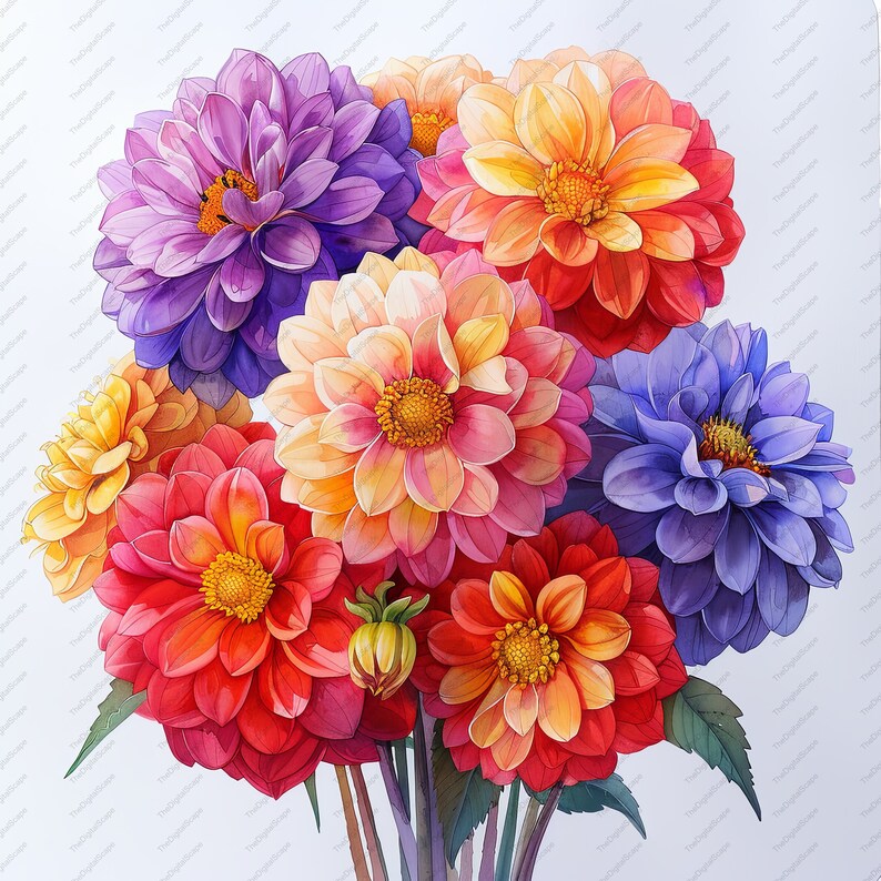 Dahlia Flower Clipart Set – High-quality Floral Jpgs (digital Download ...