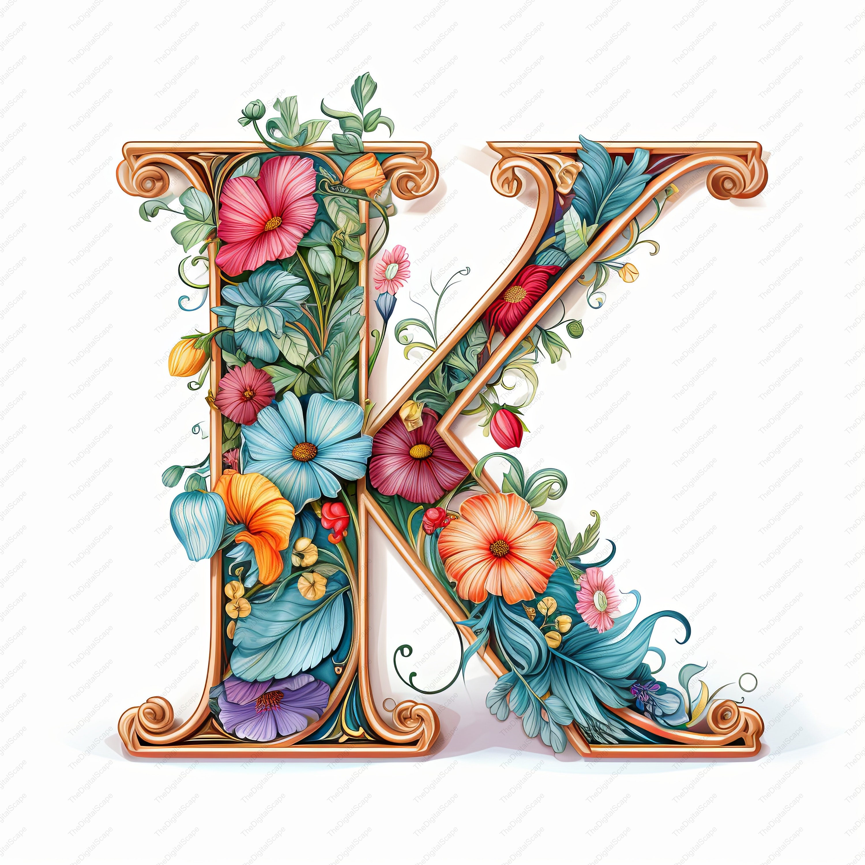Floral Letter K Clipart – High-quality Alphabet Print (digital Download ...
