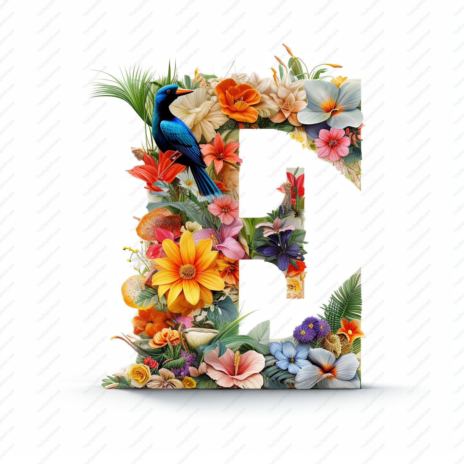 Floral Letter E Clipart, 10 High Quality Jpgs, Nursery Art, Instant ...