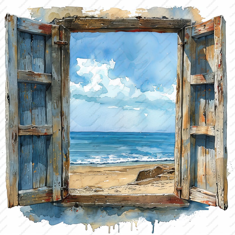 Ocean View Window Clipart: Watercolor Sea Scene (digital Download) - Etsy