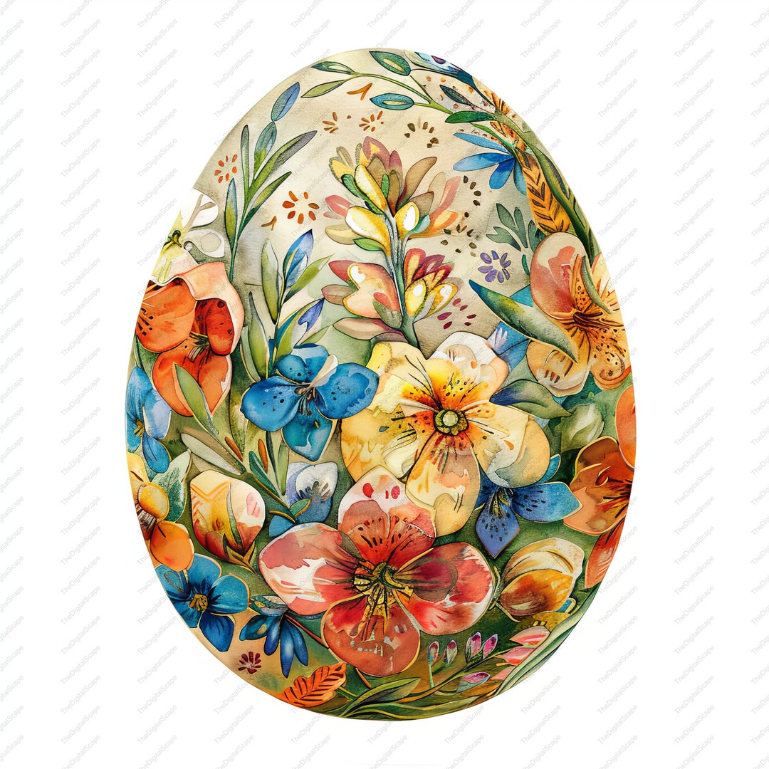 Floral Easter Egg Clipart: Watercolor Flower Designs (digital Download ...