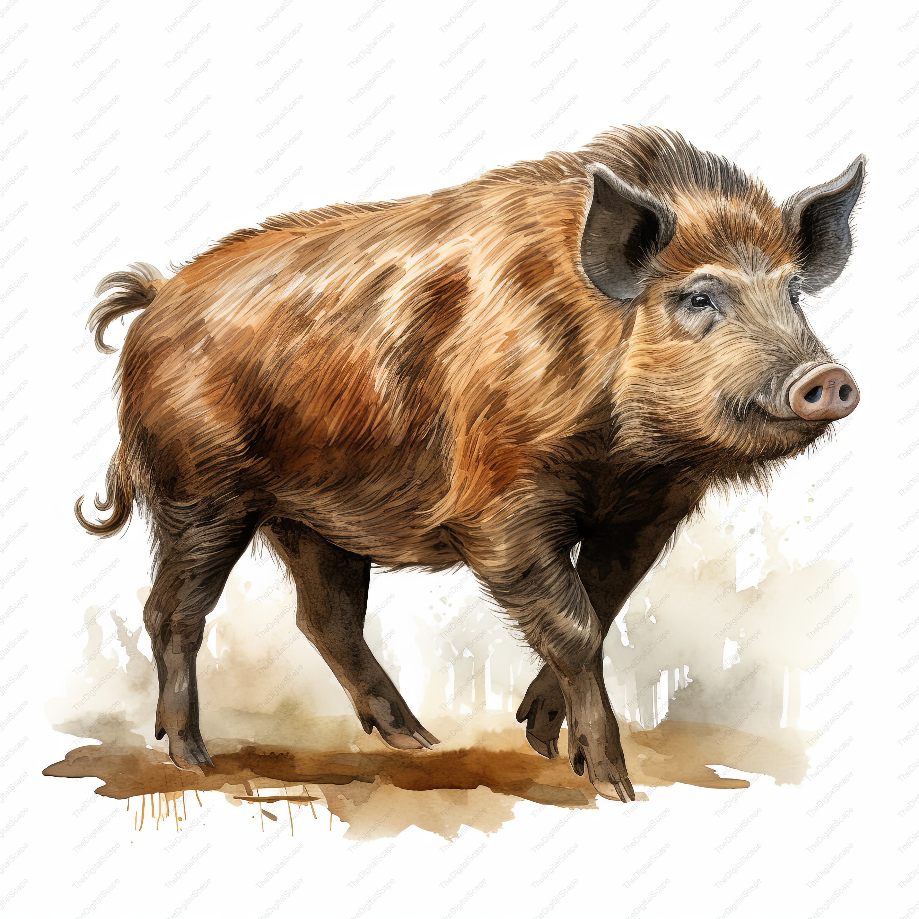 Watercolor Boar Clipart - Wild Hog Jpgs for Commercial Use (instant ...