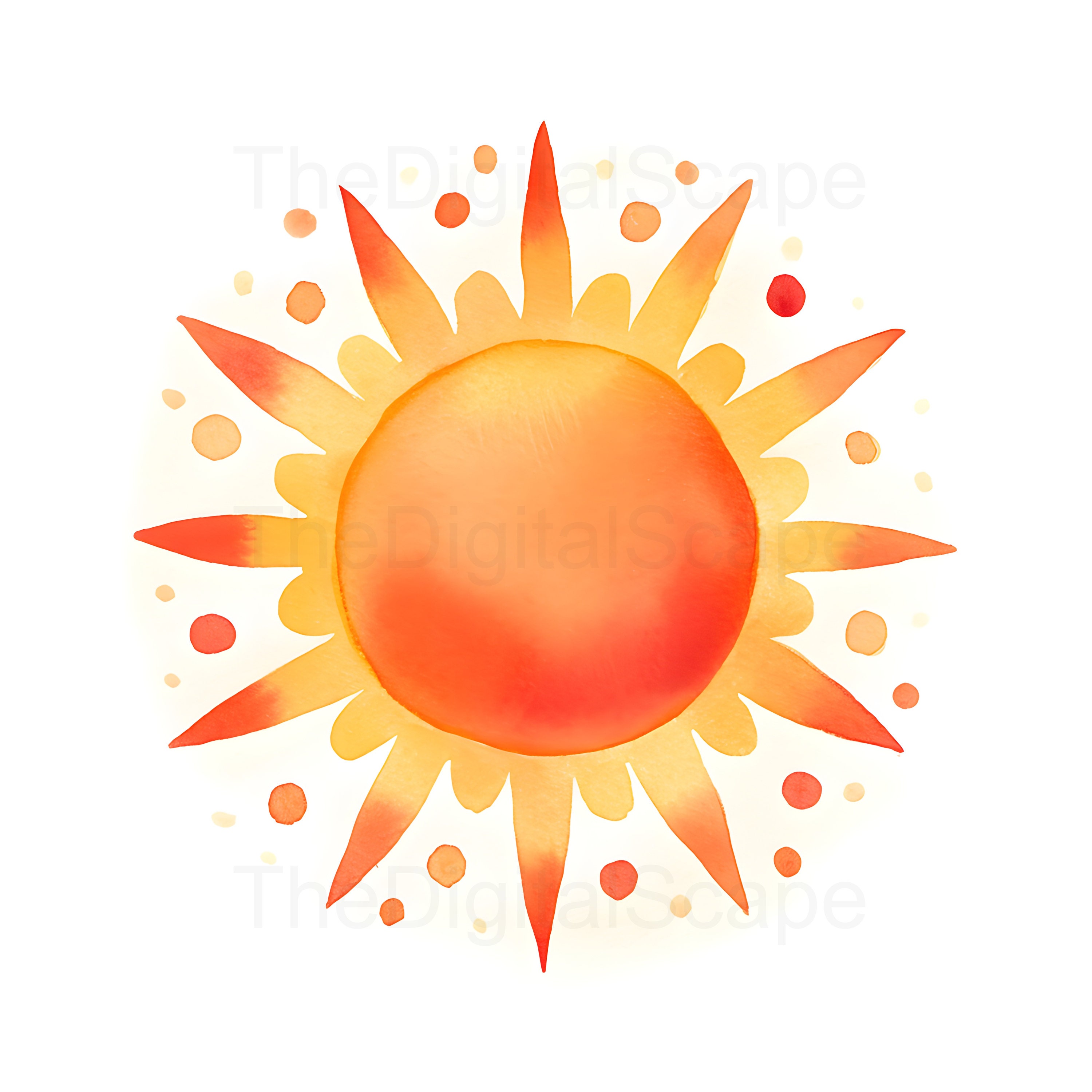 Watercolor Sun Clipart – High-quality Jpgs, Commercial Use (digital ...