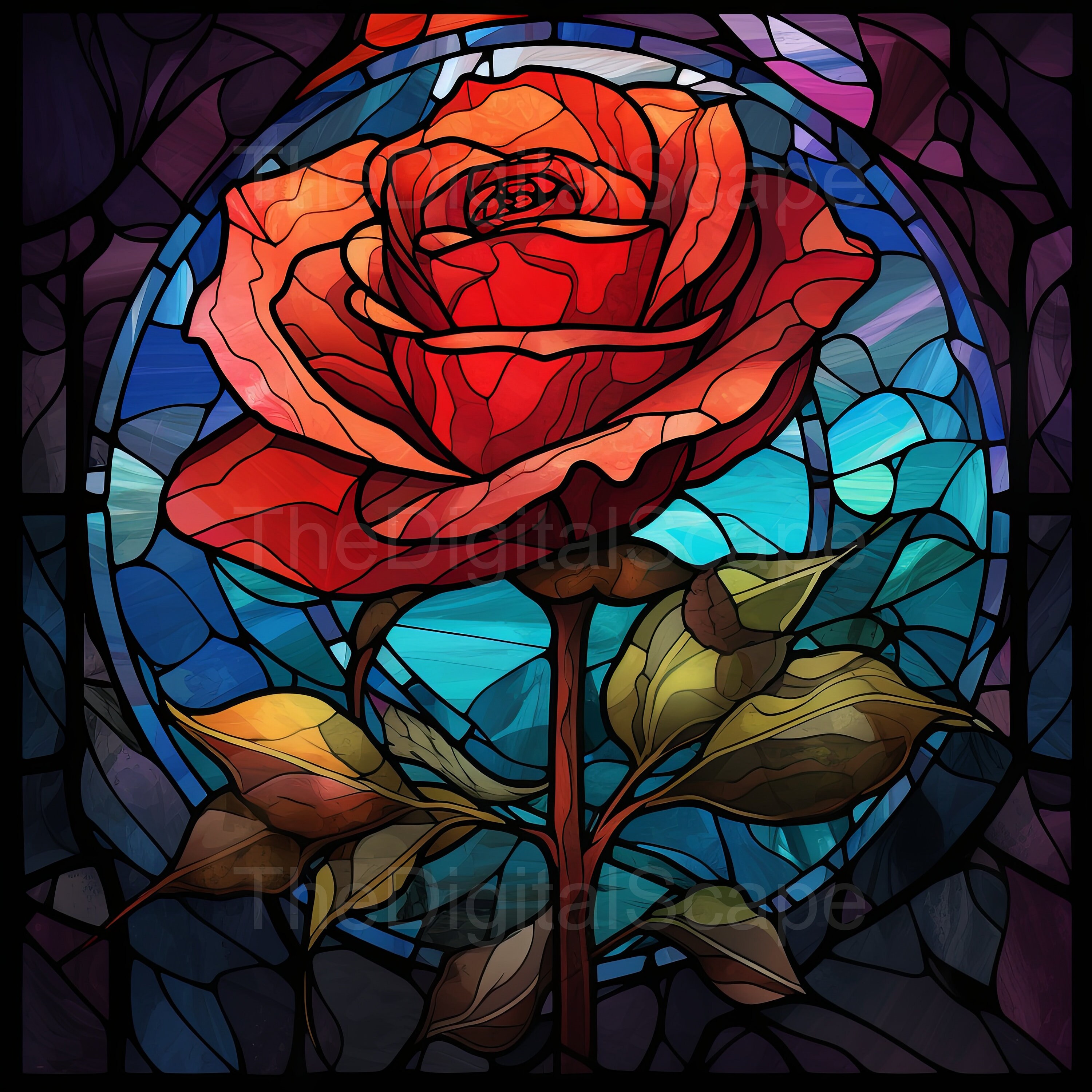 Stained Glass Rose Clipart 10 High Quality Jpgs Scrapbooks - Etsy
