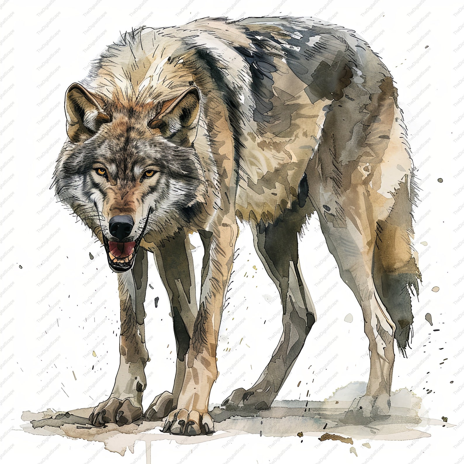 Hungry Wolf Watercolor Clipart – Commercial Use Jpgs (digital Download ...