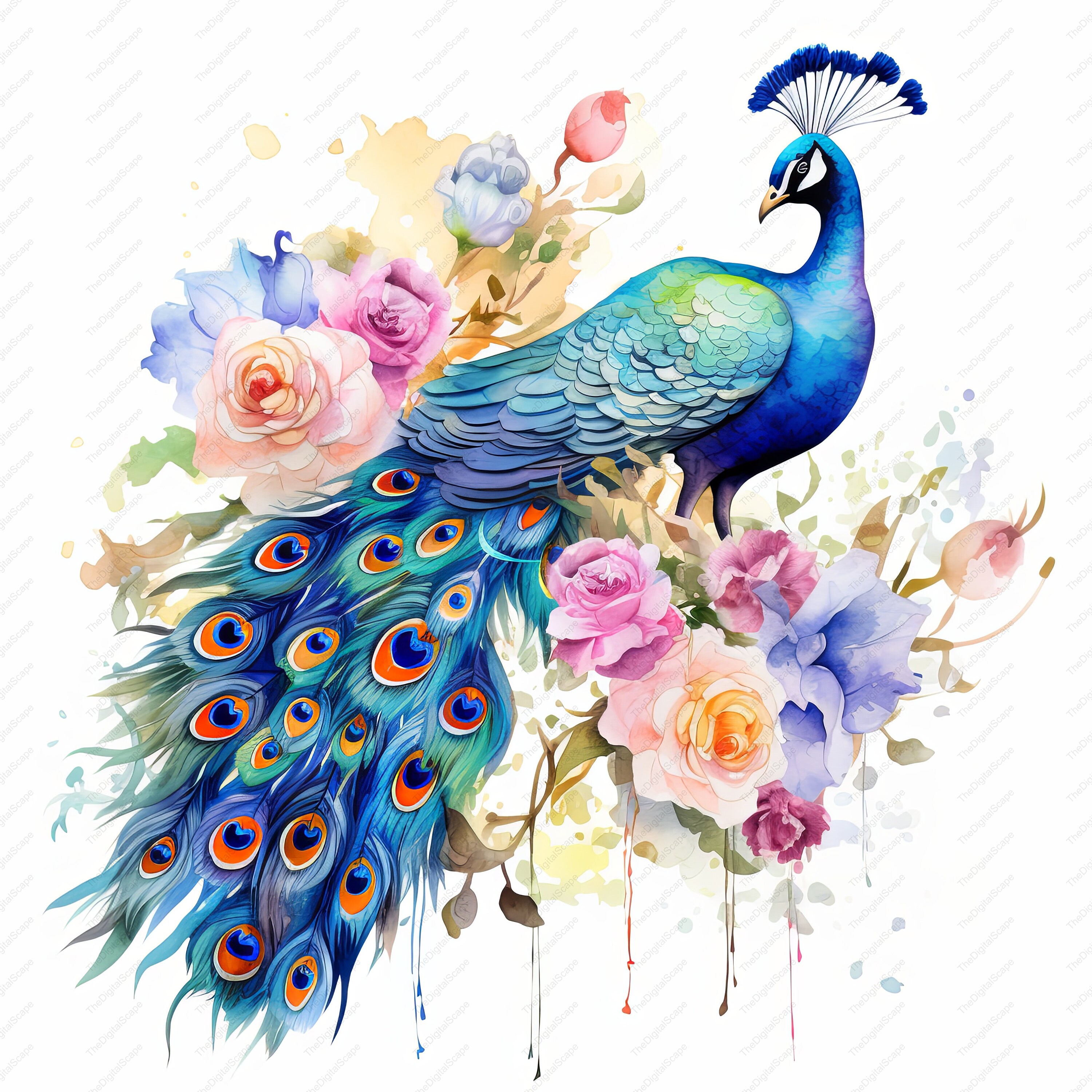 Floral Peacock Clipart SET 2 10 High Quality Jpgs, Scrapbooks, Digital ...