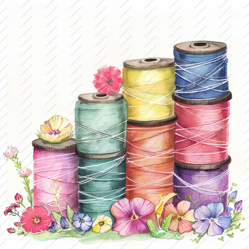 Vintage Spools of Thread Clipart 10 High Quality Jpgs, Scrapbooks ...