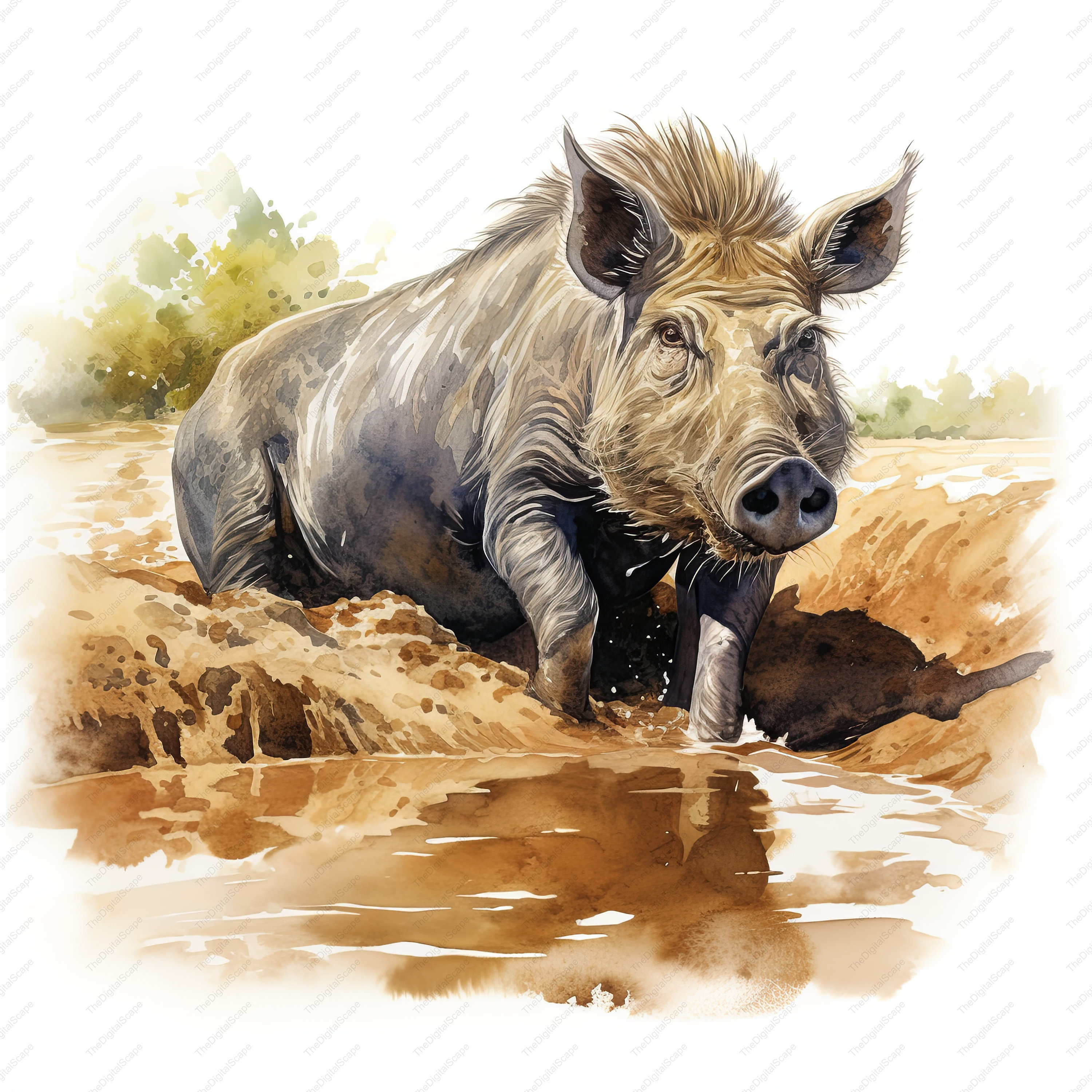 Watercolor Boar Clipart - Wild Hog Jpgs for Commercial Use (instant ...