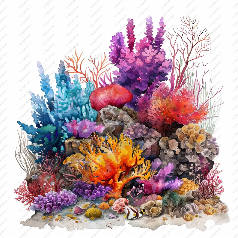 10 Underwater Coral Reef Clipart, Water Plants, Printable Watercolour ...