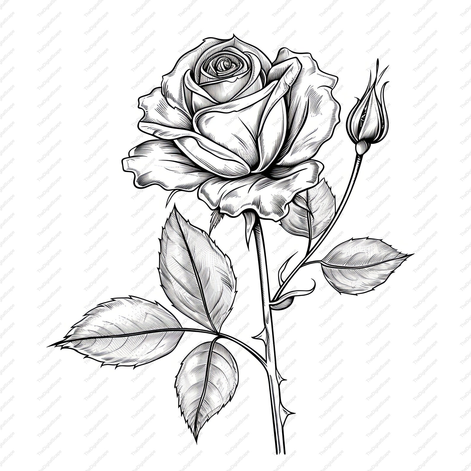 Pencil Sketch Rose Clipart - 10 High Quality Jpgs, Scrapbooks, Digital ...