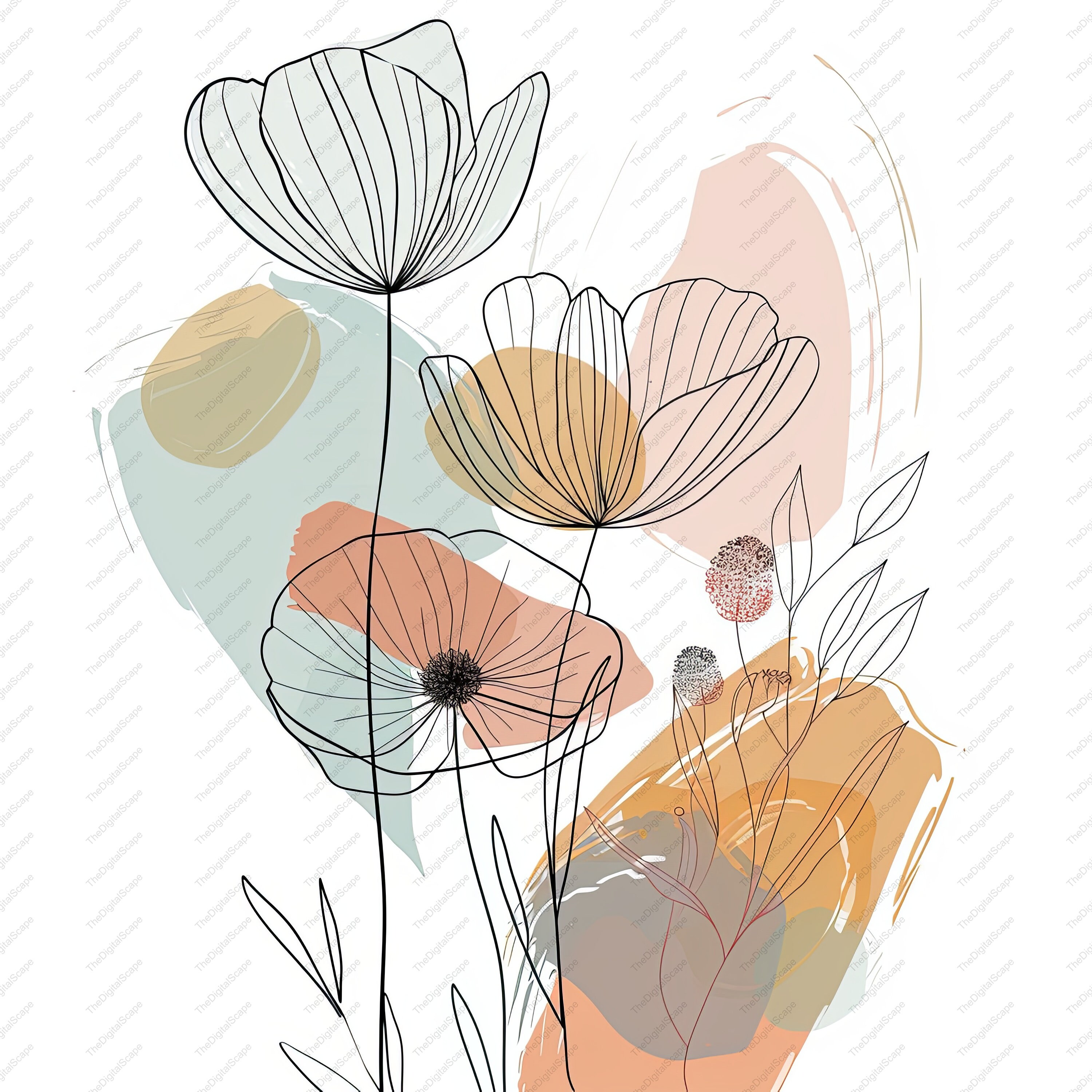 10 Boho Pastel Flowers Line Art Clipart 10 High Quality Jpgs ...