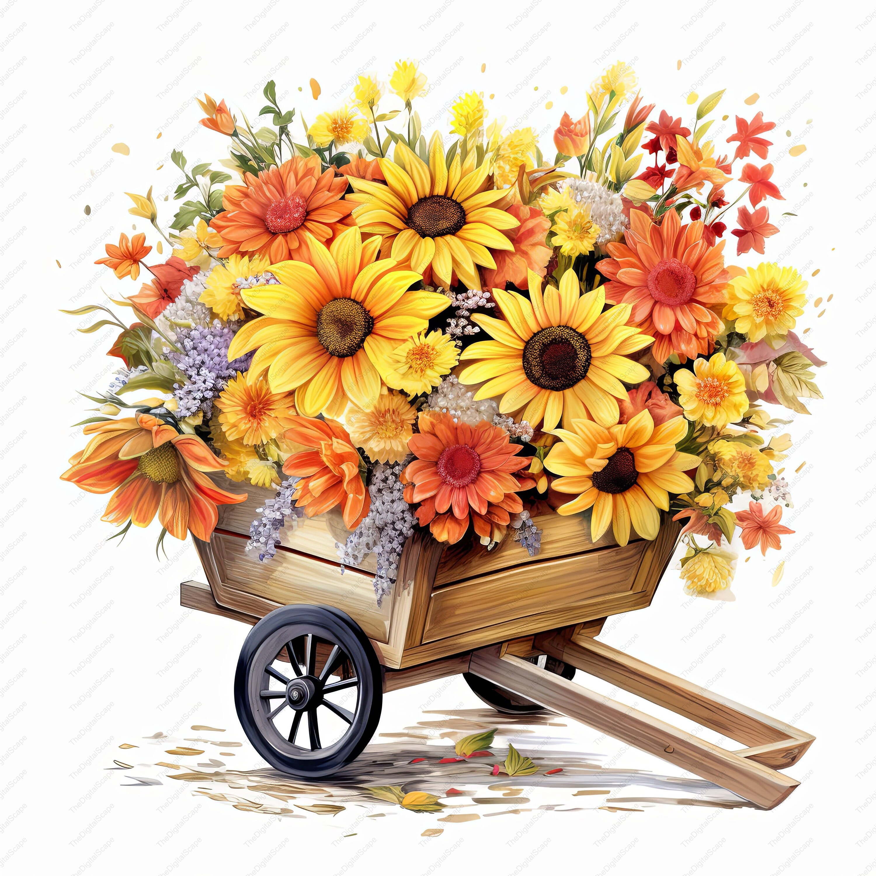 Wheelbarrow of Flowers Clipart 10 High Quality Jpgs, Scrapbooks ...