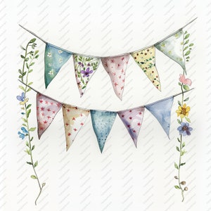 Floral Bunting Watercolor Clipart – High-quality Jpgs (instant Download ...