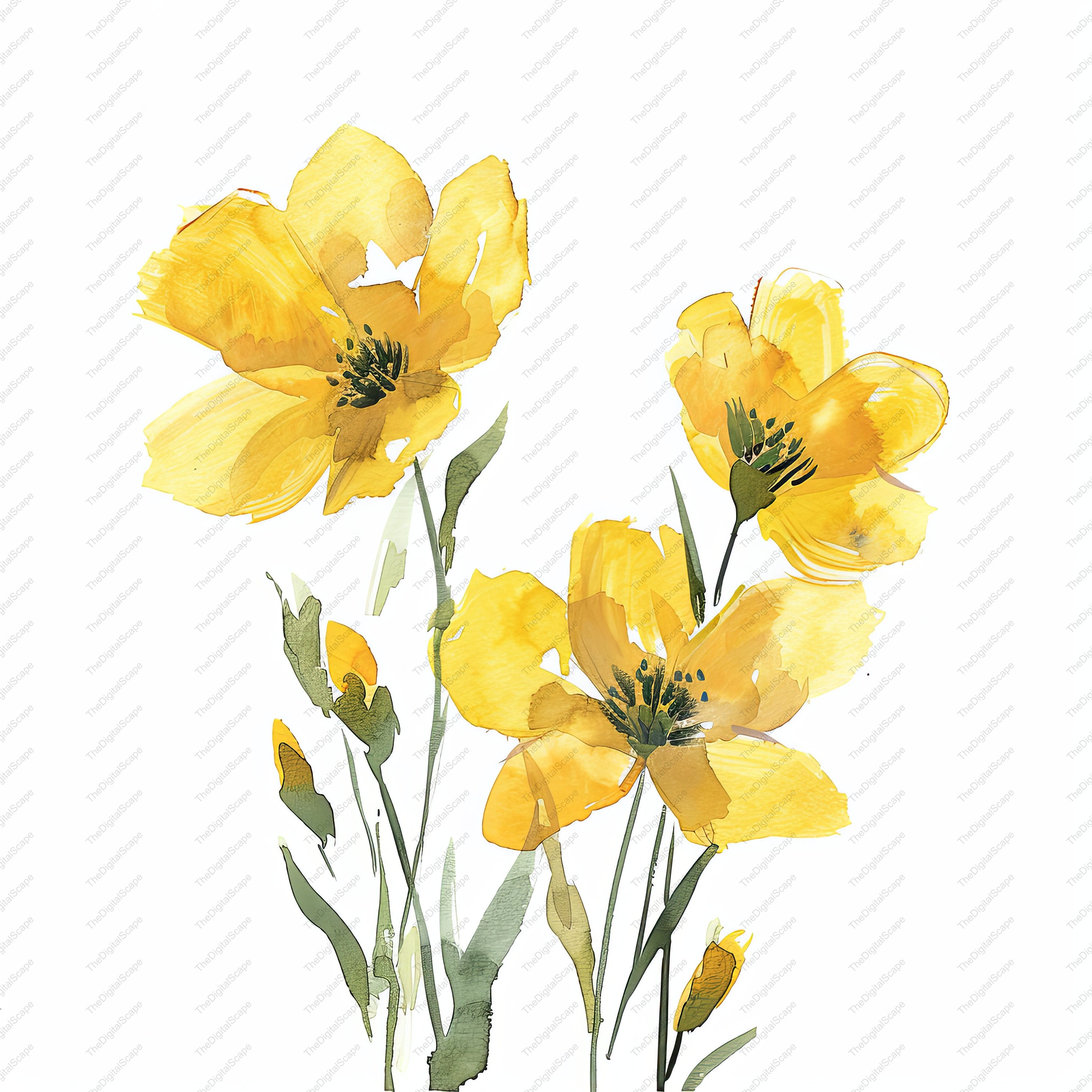 Yellow Floral Clipart: Abstract Flower Jpgs for Scrapbooking (digital ...