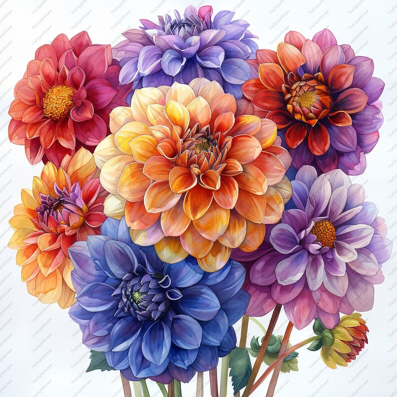 Dahlia Flower Clipart Set – High-quality Floral Jpgs (digital Download ...