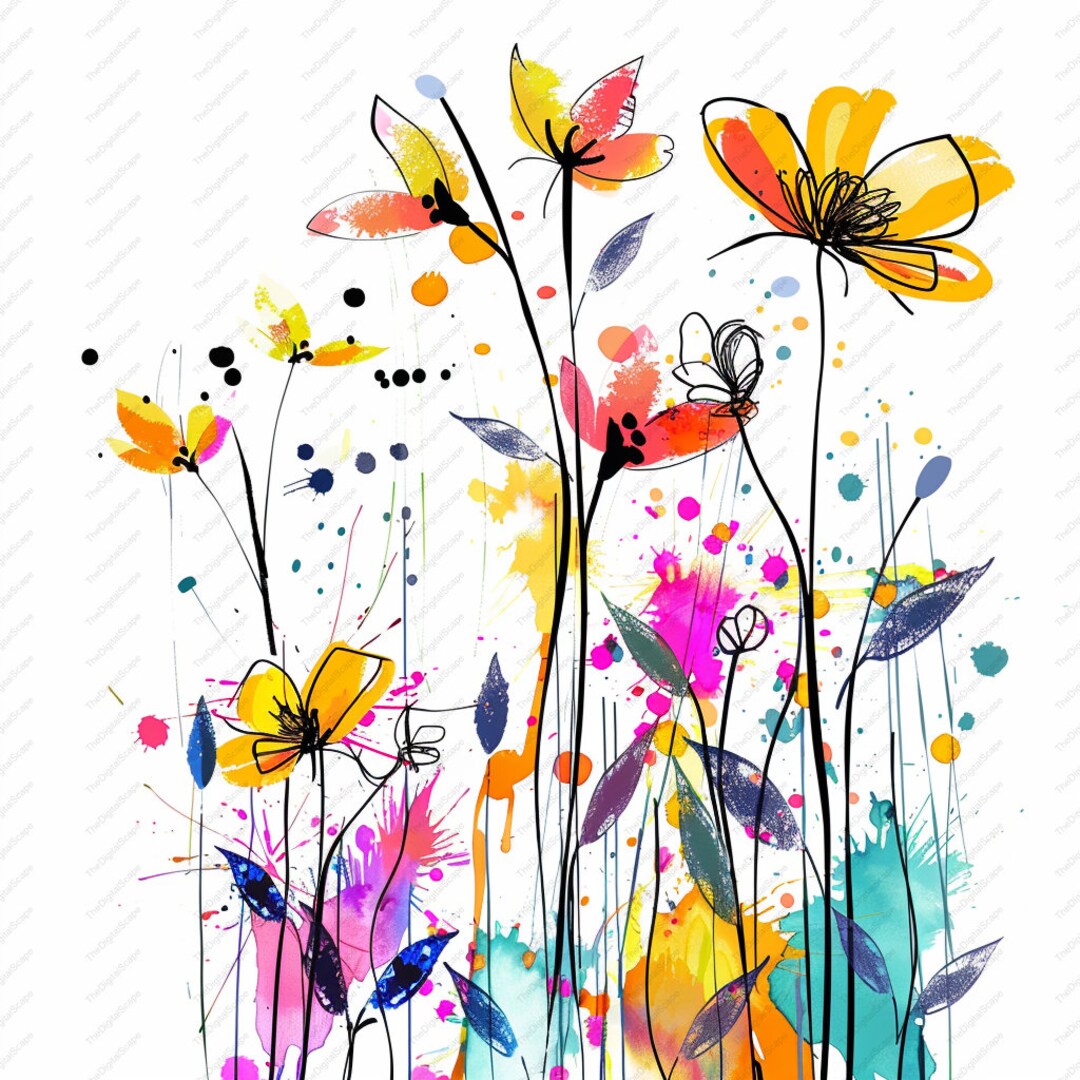 Colourful Flowers Clipart - 10 High Quality Jpgs, Floral Line Art ...
