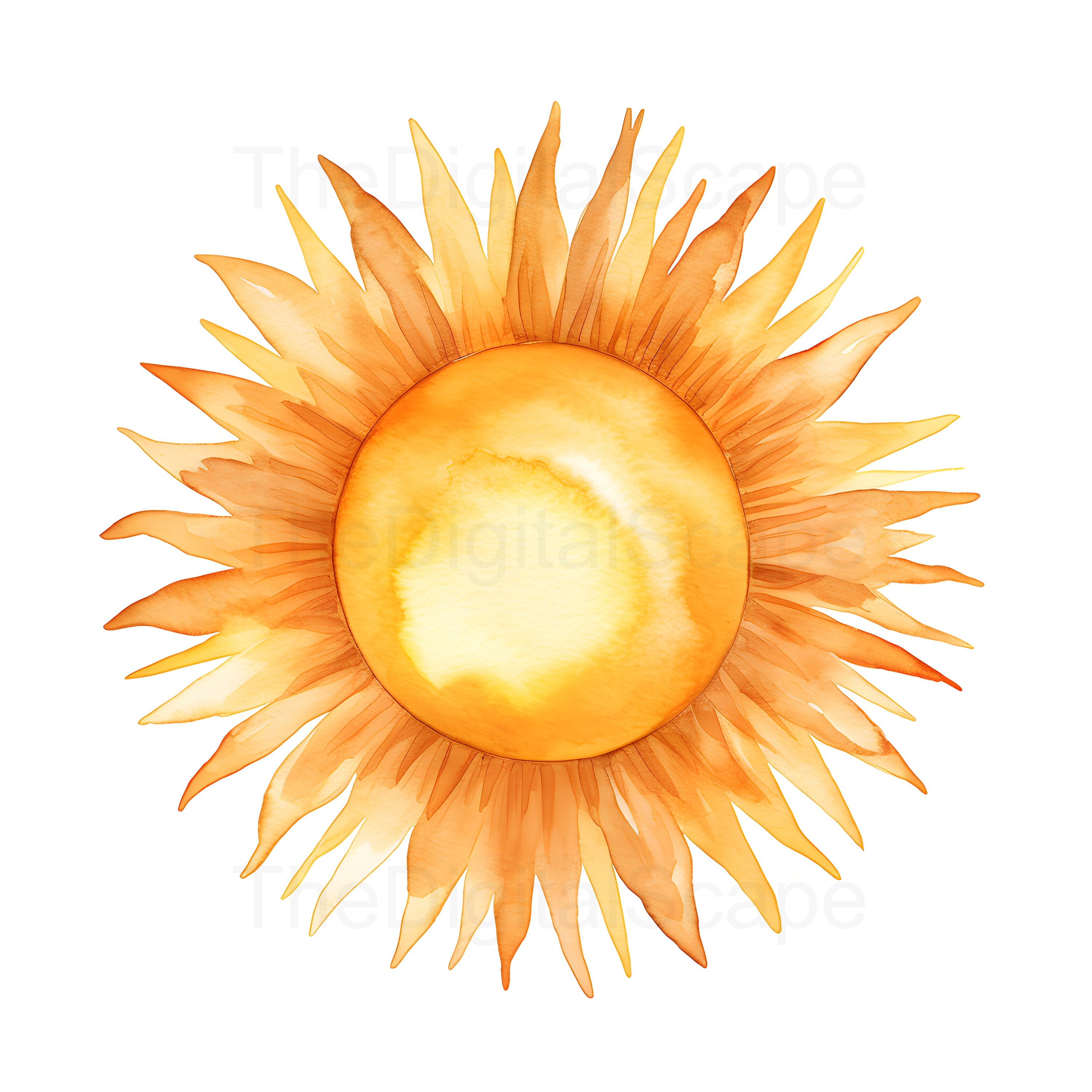 Watercolor Sun Clipart – High-quality Jpgs, Commercial Use (digital ...