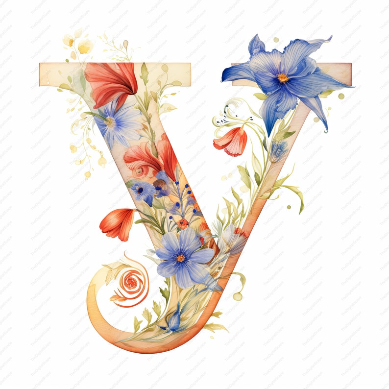 Floral Letter Y Clipart: Printable Alphabet Image (digital Download) - Etsy