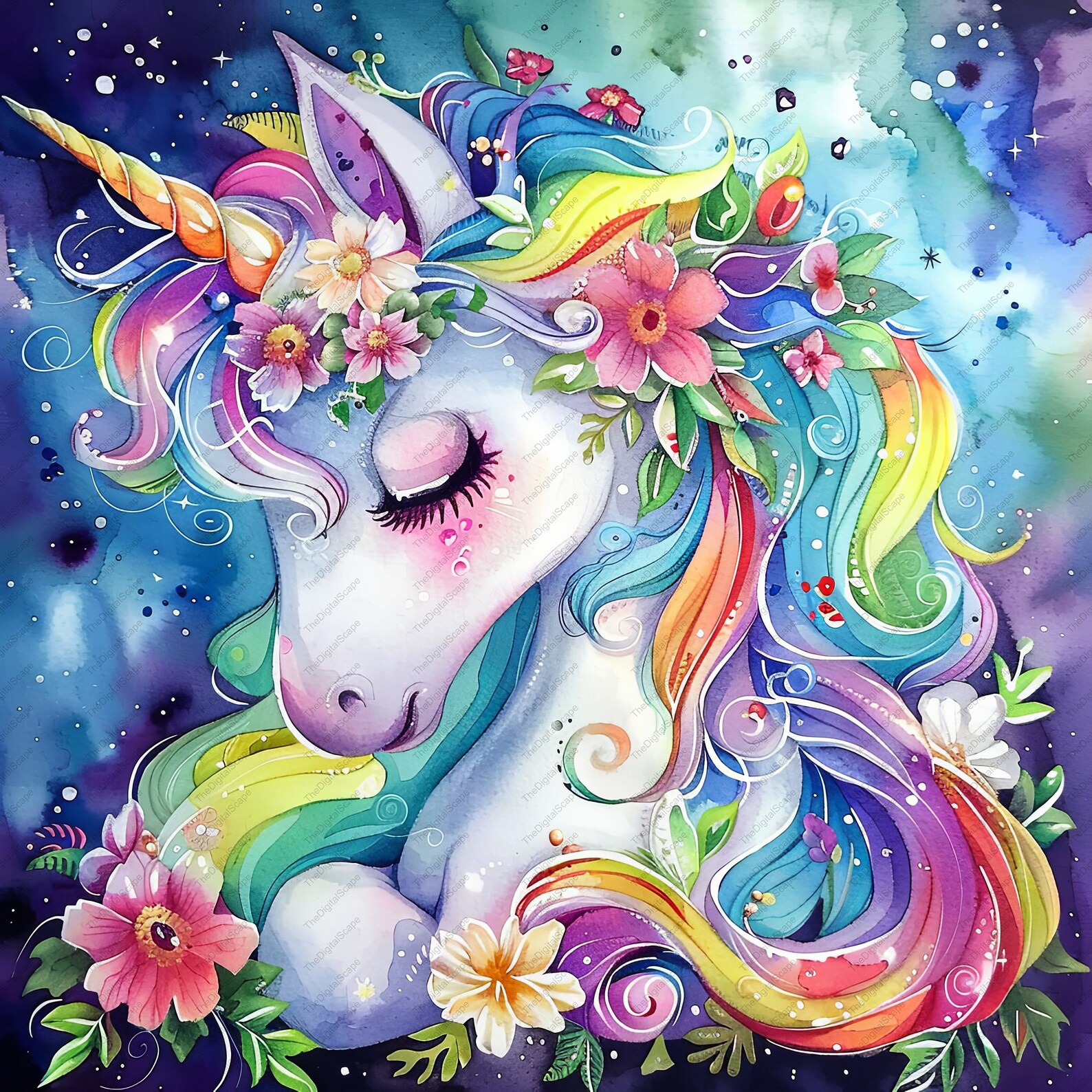 Rainbow Unicorn Clipart Set – Cute Floral Jpgs (digital Download) - Etsy