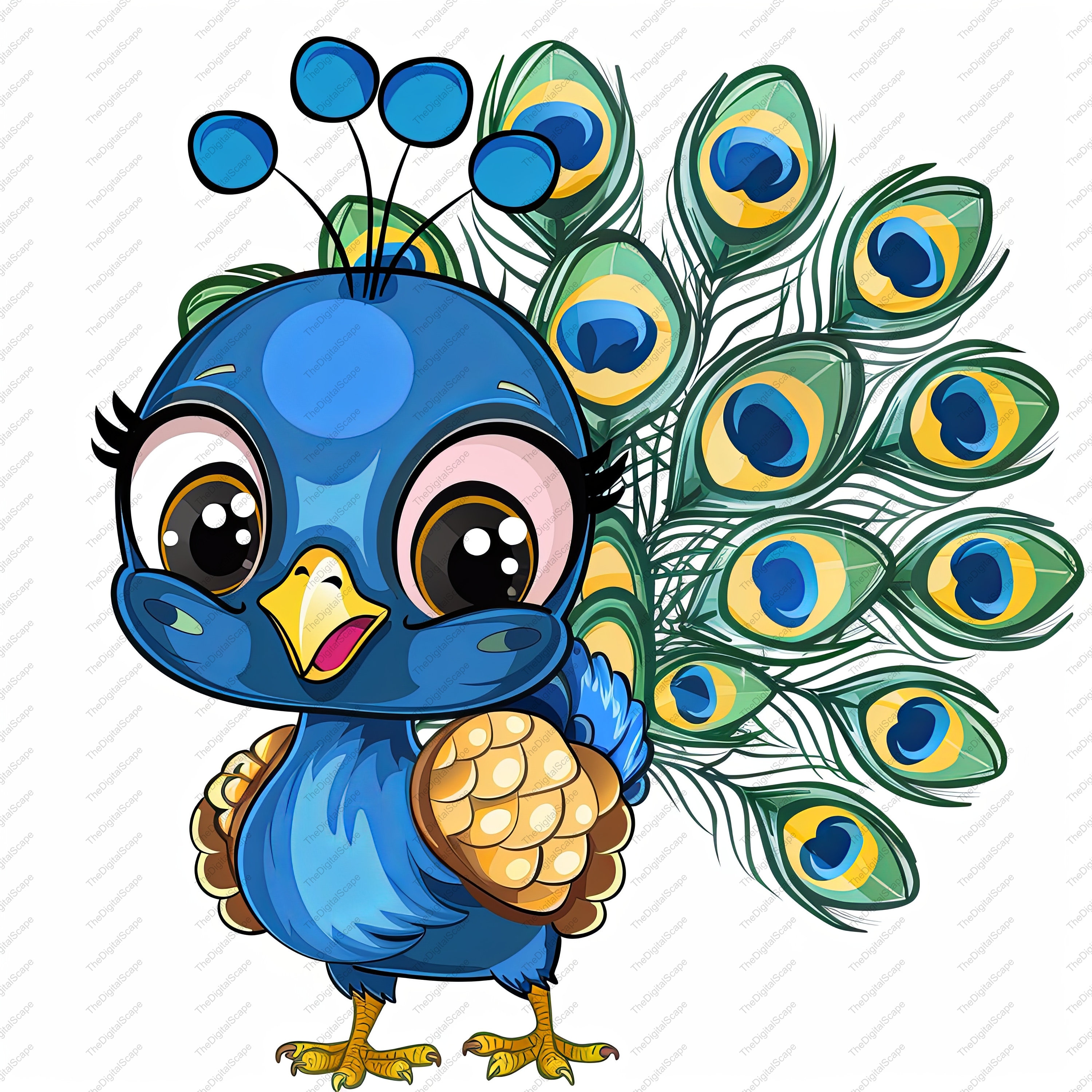 10 Cute Cartoon Peacocks Clipart - 10 High Quality Jpgs, Scrapbooks ...