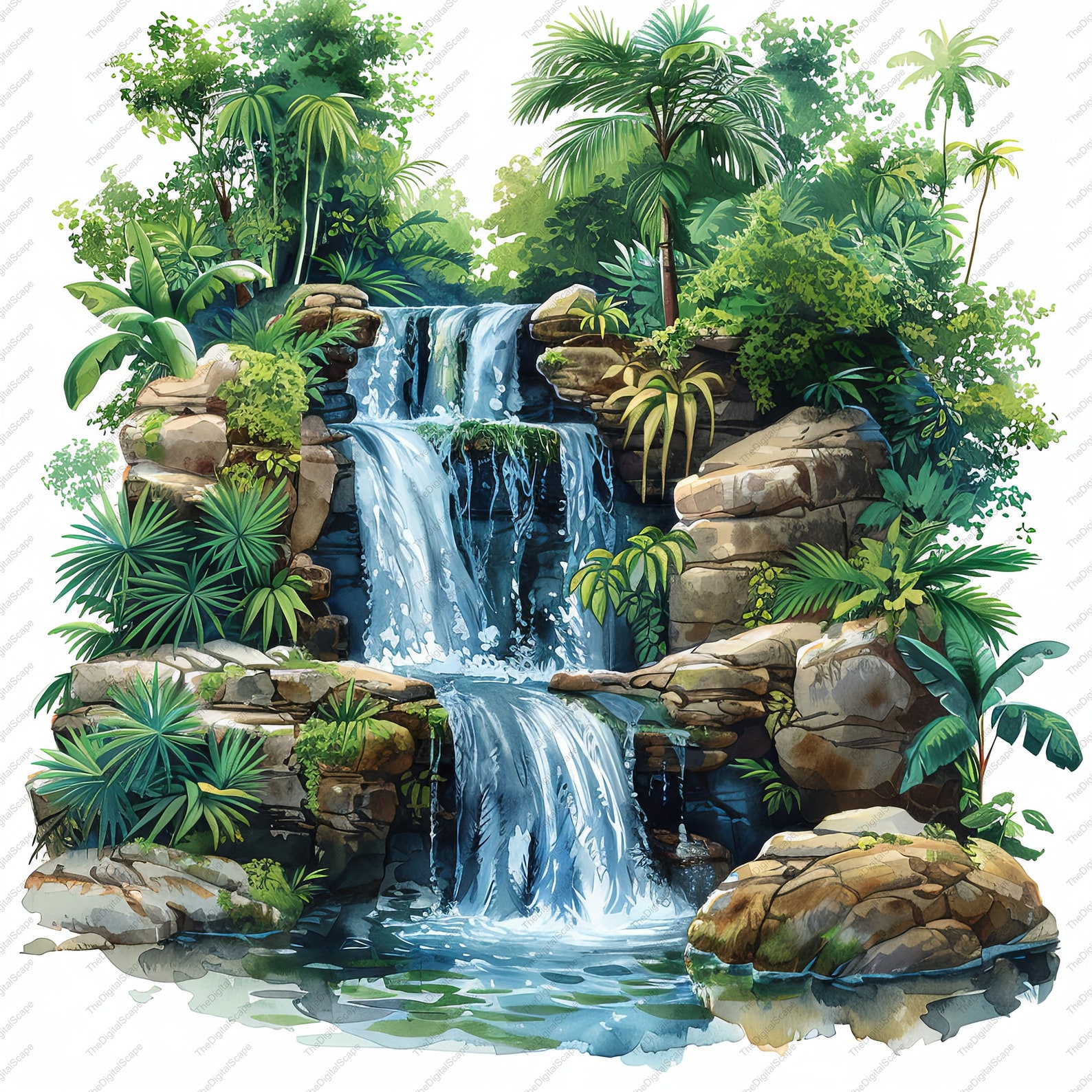 Tropical Waterfall Clipart: Rainforest Jpgs (instant Download) - Etsy