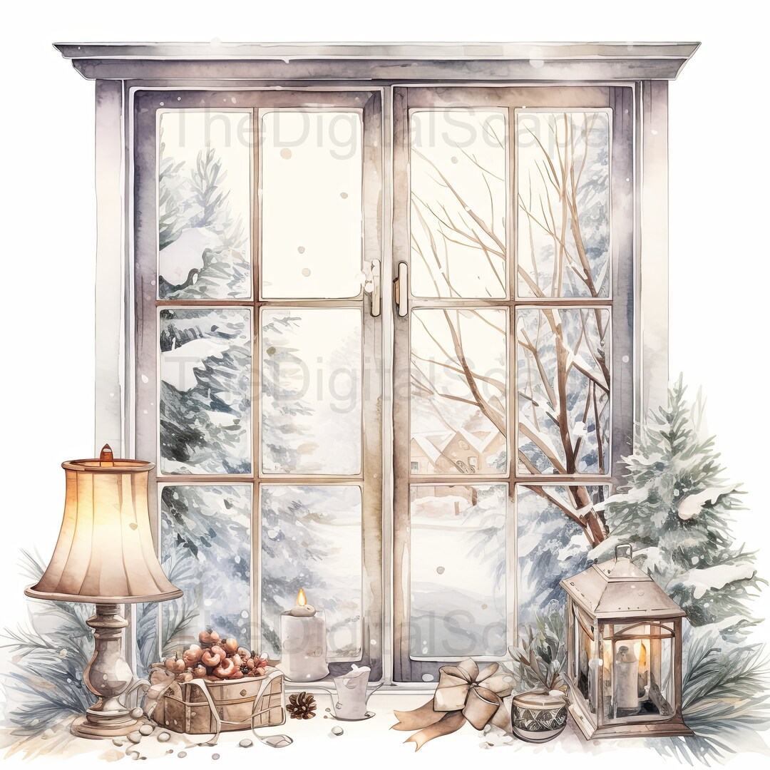 Winter Window Scene Clipart - 14 High Quality Jpgs, Scrapbooks, Digital ...