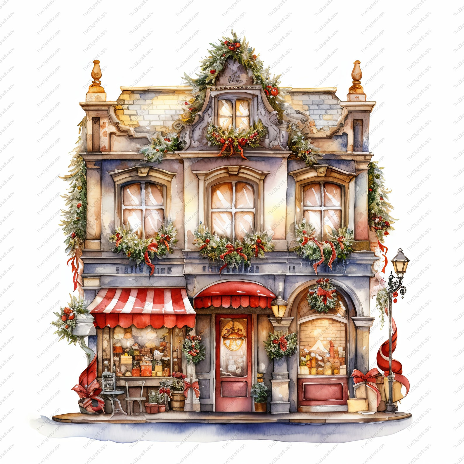 Christmas Shopfront Clipart – Holiday Storefront Illustration (digital ...