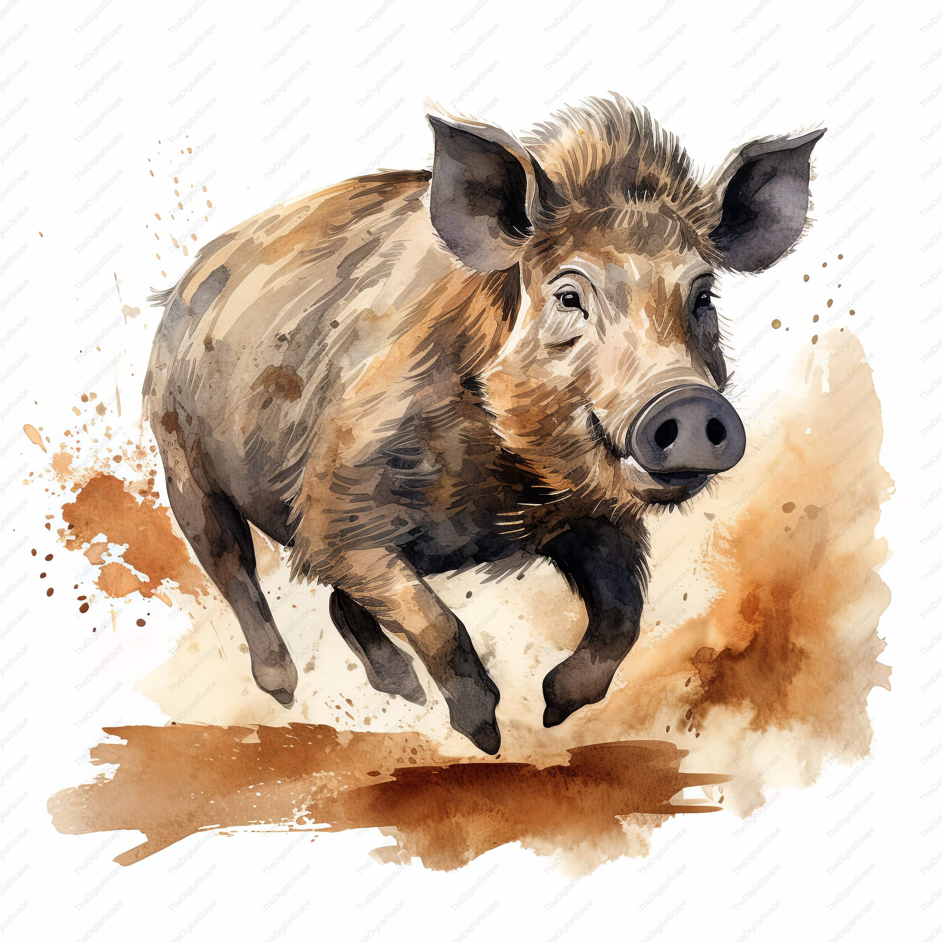 Watercolor Boar Clipart - Wild Hog Jpgs for Commercial Use (instant ...