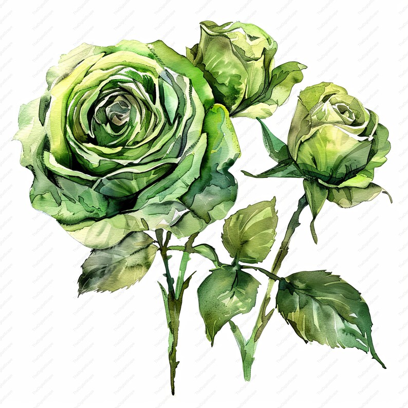 Green Roses Watercolor Clipart – Commercial Use, Digital Download - Etsy