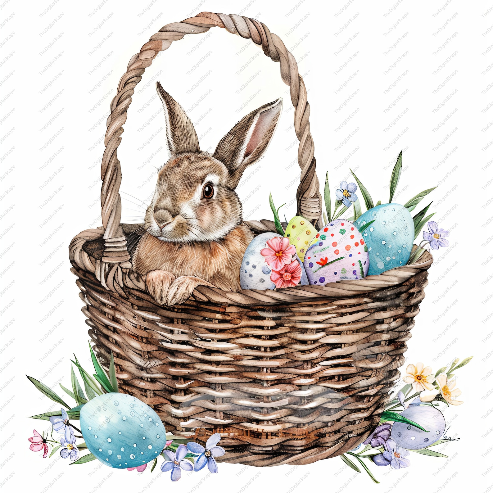 10 Easter Bunnies in a Basket Clipart - High Quality Jpgs, Scrapbooks ...