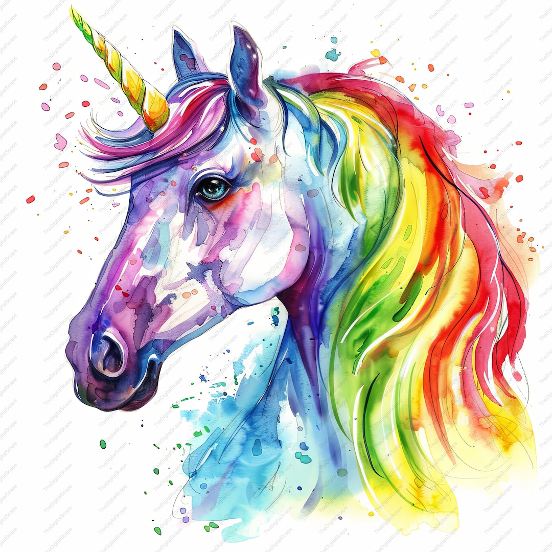 10 Vibrant Rainbow Unicorns Clipart - 10 High Quality Jpgs, Scrapbooks ...