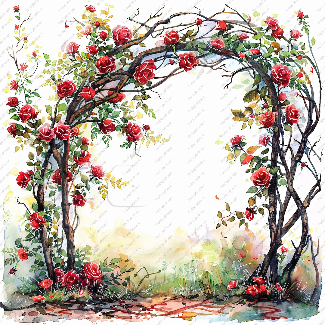 10 Red Rose Arches Watercolour Clipart - High Quality Jpgs, Scrapbooks ...