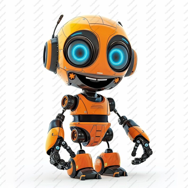 10 Cartoon Cute Smiling Robots Clipart High Quality Jpgs, Scrapbooks ...