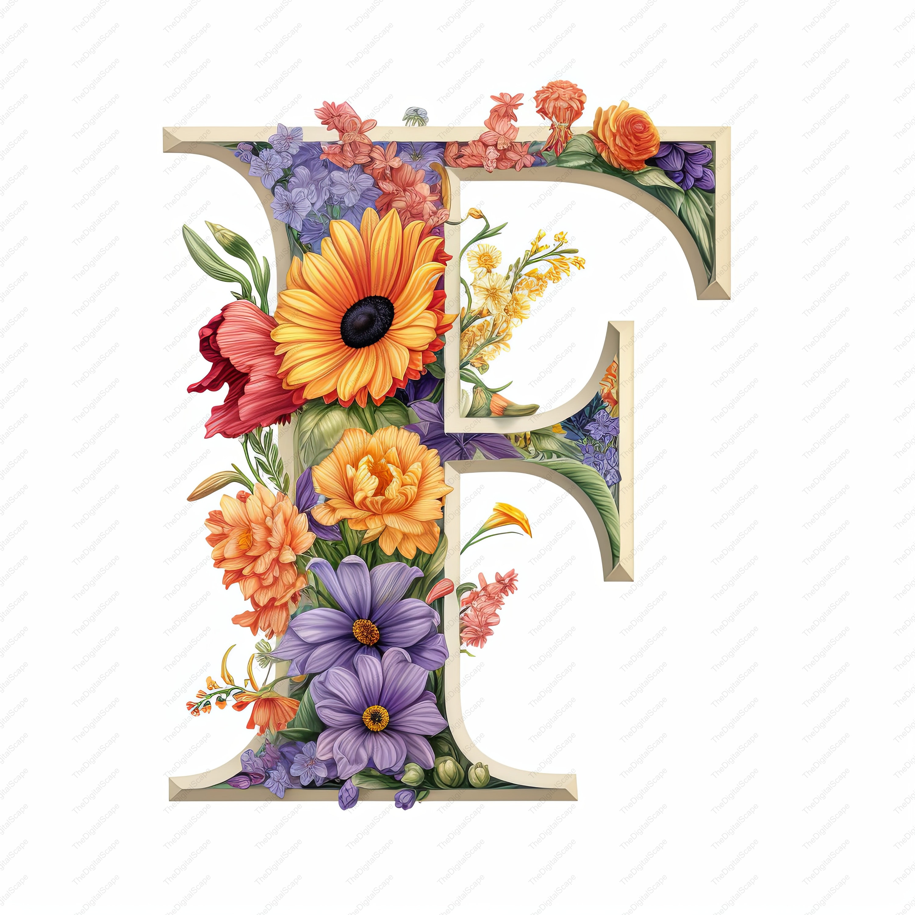 Floral Letter F Clipart – Printable Alphabet Initial (digital Download ...