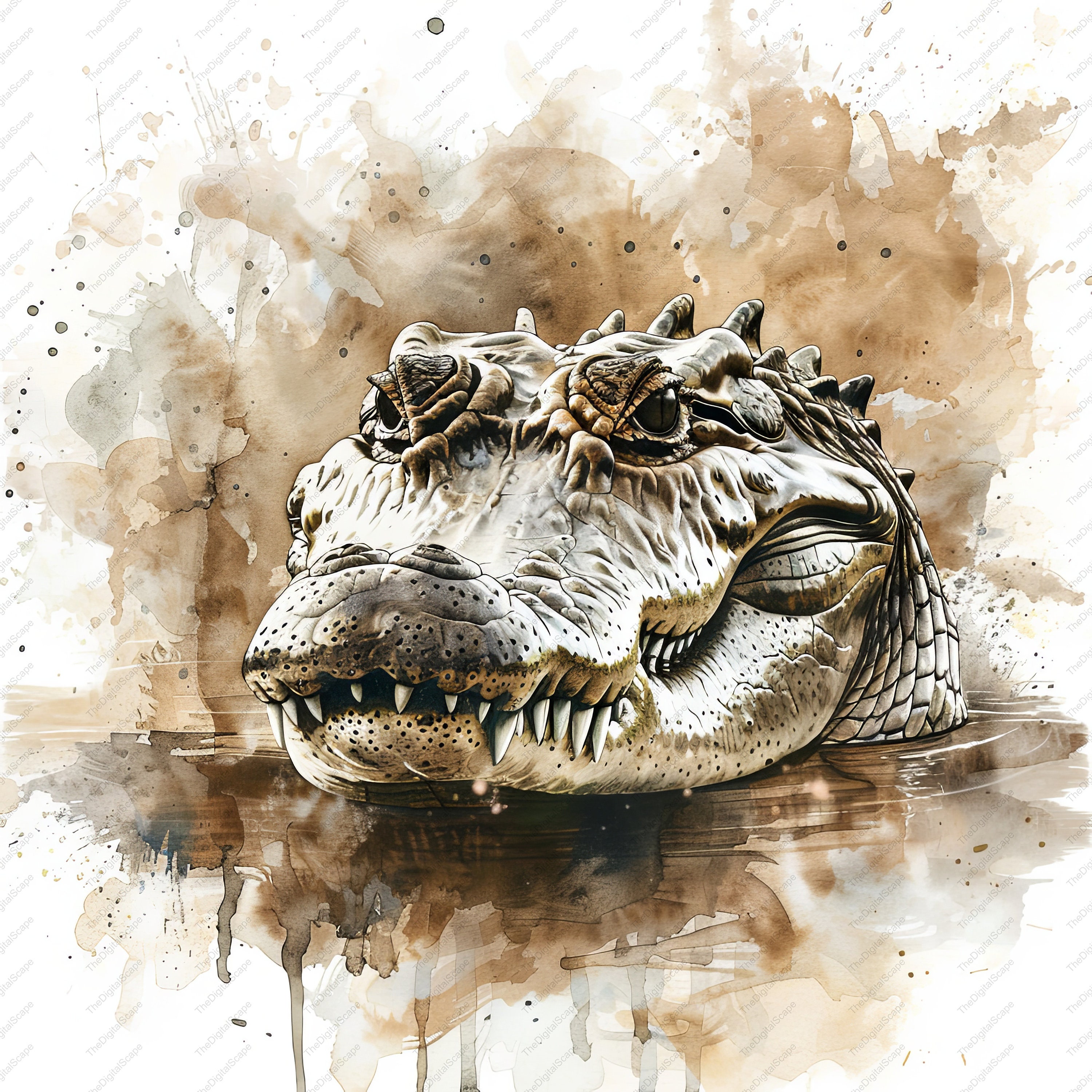 Watercolor Crocodile Clipart: Swamp Alligator Illustration (digital ...