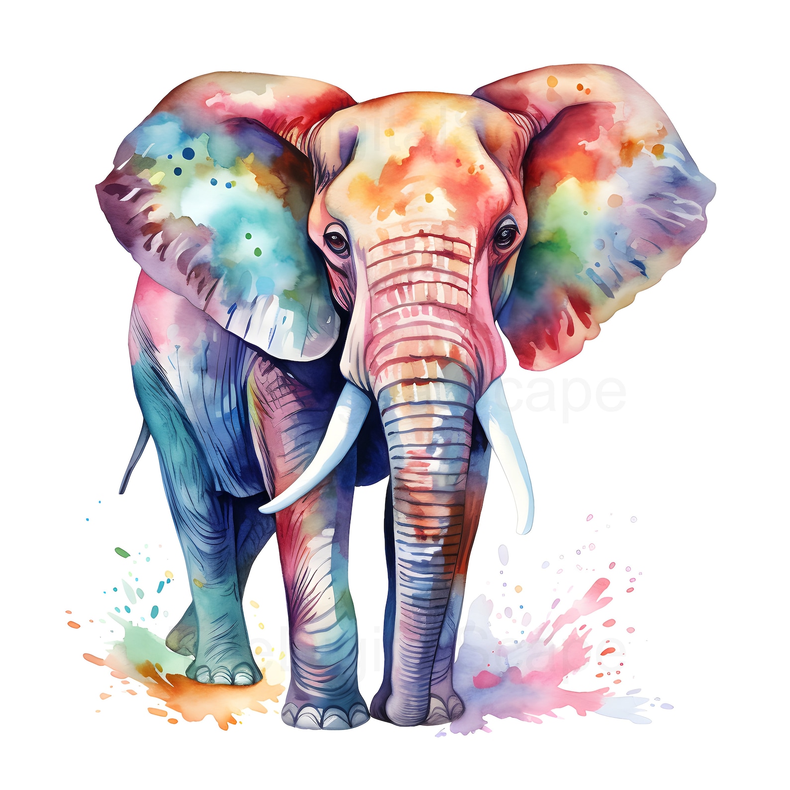 Watercolor Elephant Clipart – Animal Art, Commercial Use (instant ...