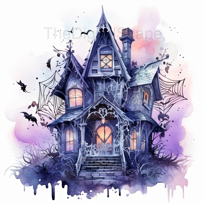 Haunted House Clipart: Watercolor Halloween Jpgs (digital Download) - Etsy