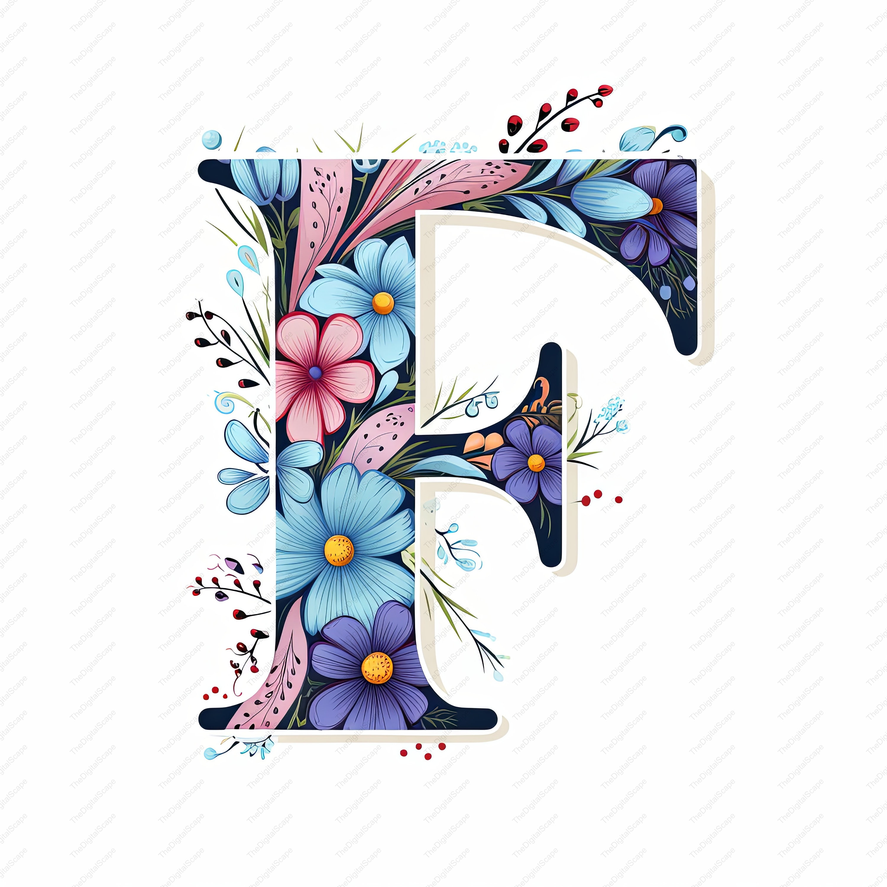 Floral Letter F Clipart – Printable Alphabet Initial (digital Download ...