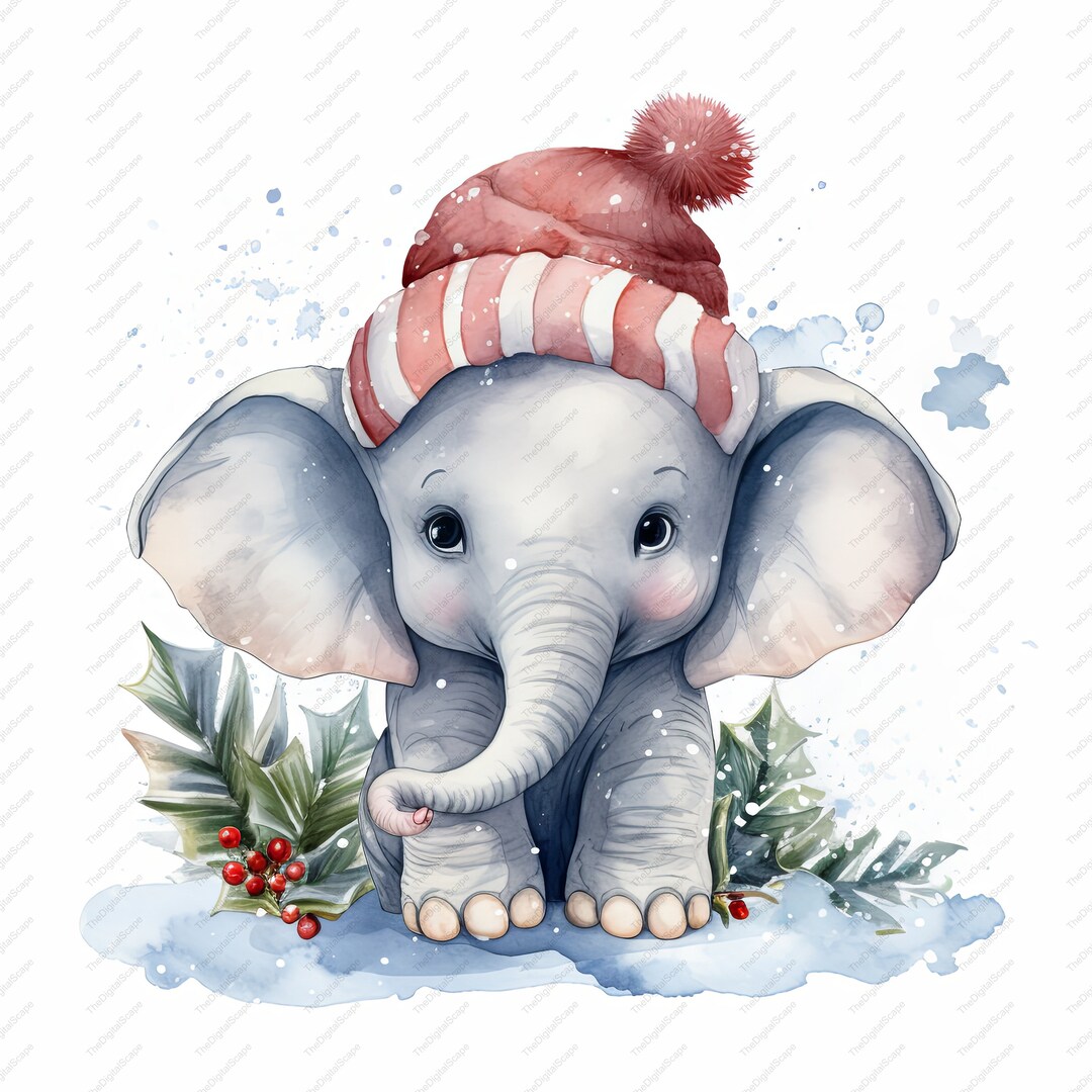 Christmas Elephant Clipart - 10 High Quality Jpgs, Scrapbooks, Digital ...