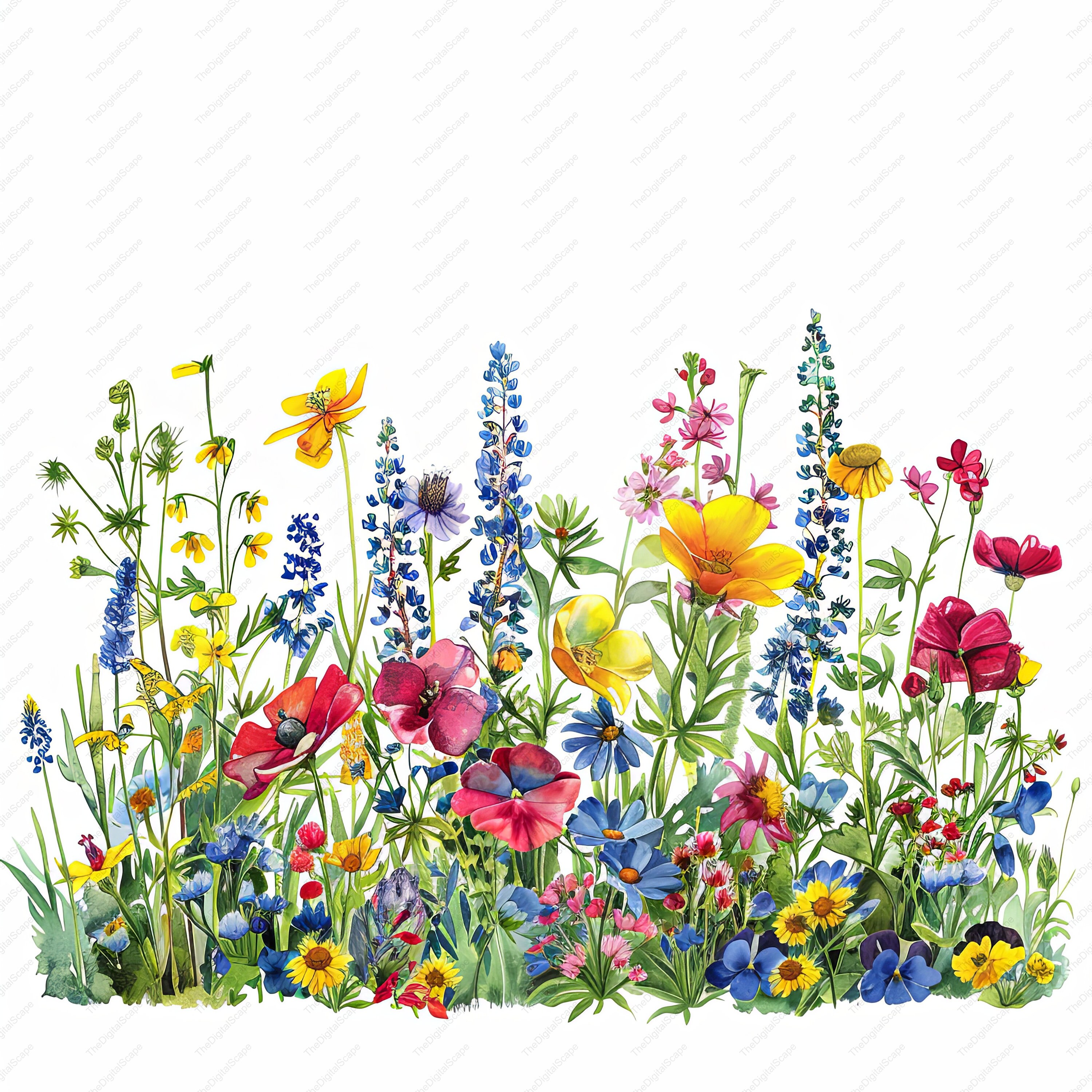 Wildflower Border Clipart - 10 High Quality Jpgs, Scrapbooks, Digital Craft, Digital Planners ...