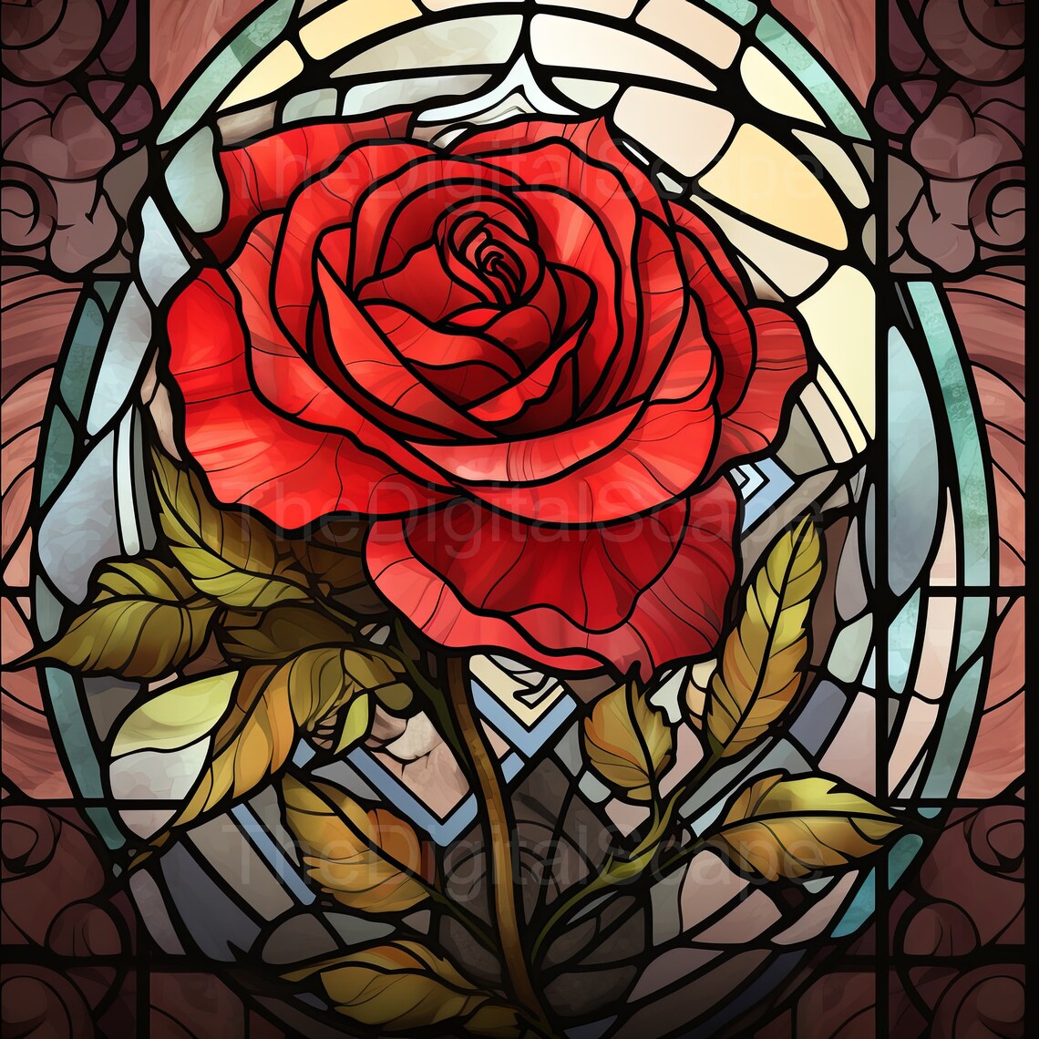 Stained Glass Rose Clipart 10 High Quality Jpgs Scrapbooks - Etsy
