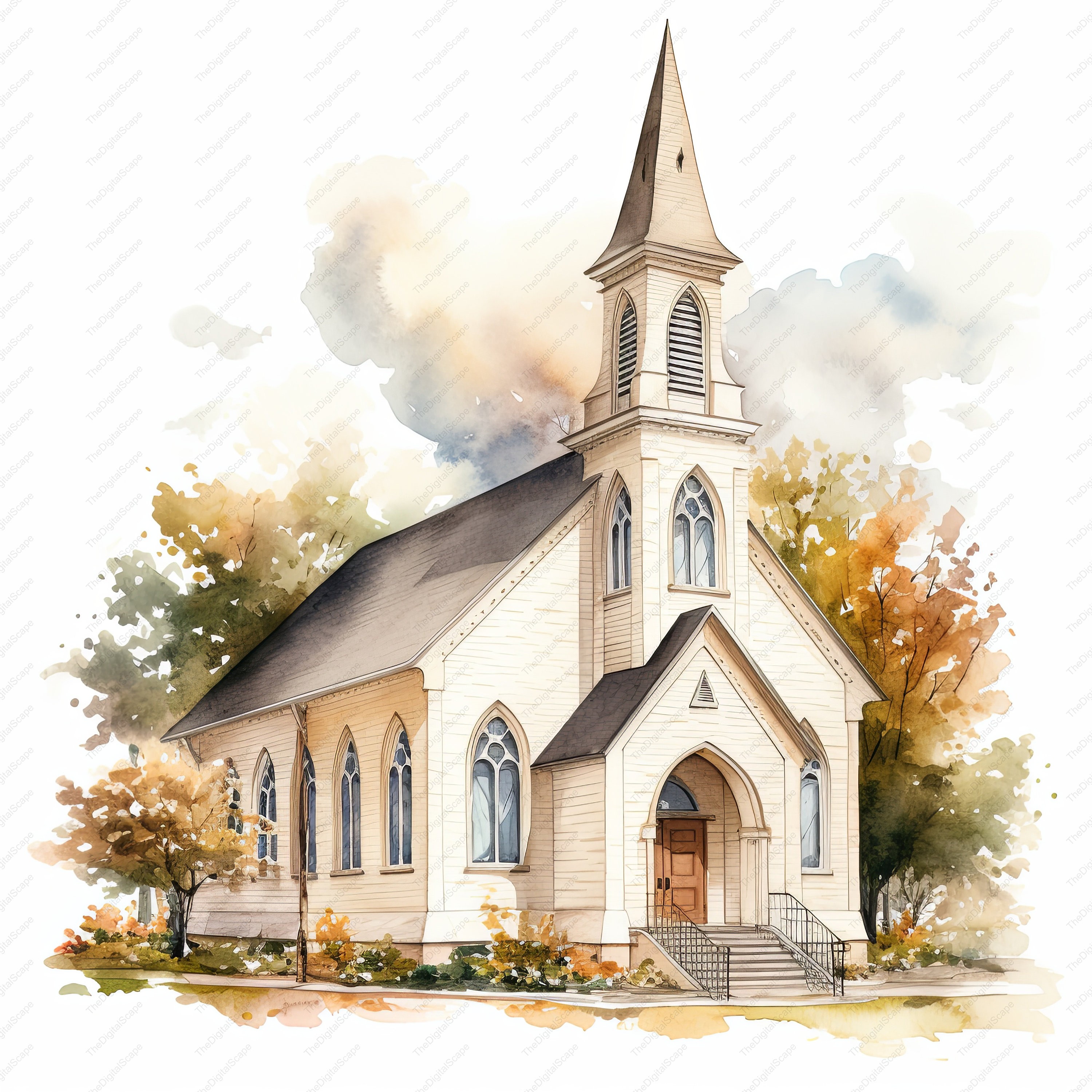 Church Clipart, 10 High Quality Jpgs, Watercolour Art, Digital Download ...